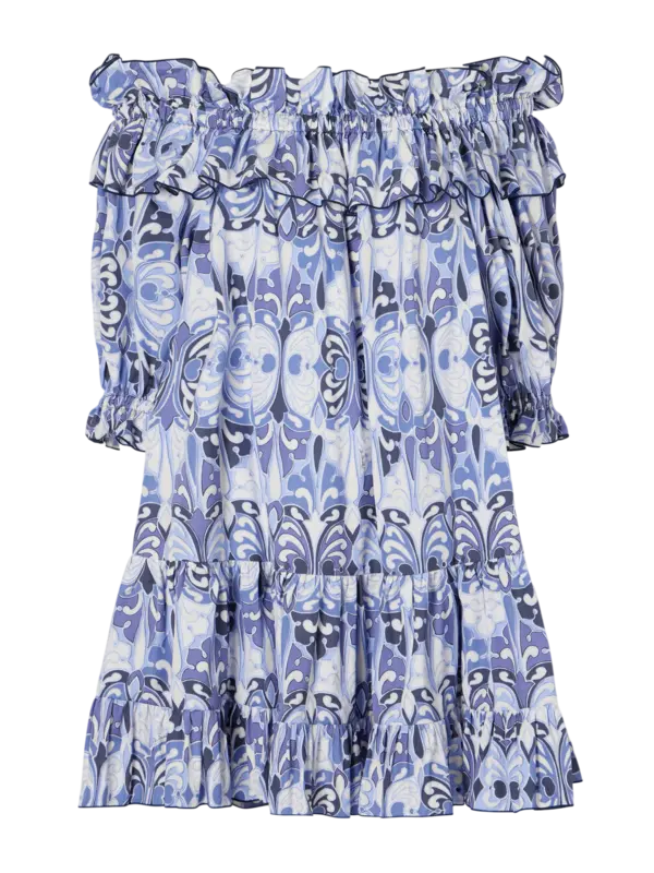 La DoubleJ Breakfast' Tiered Off-the-shoulder Printed Cotton Midi Dress - Blue