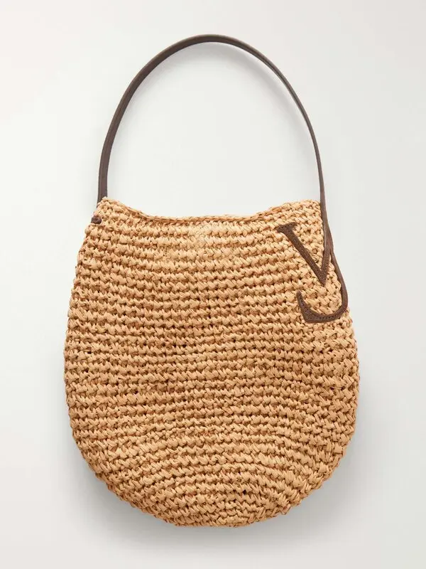 JW Anderson Bulb Leather-trimmed Raffia Shoulder Bag