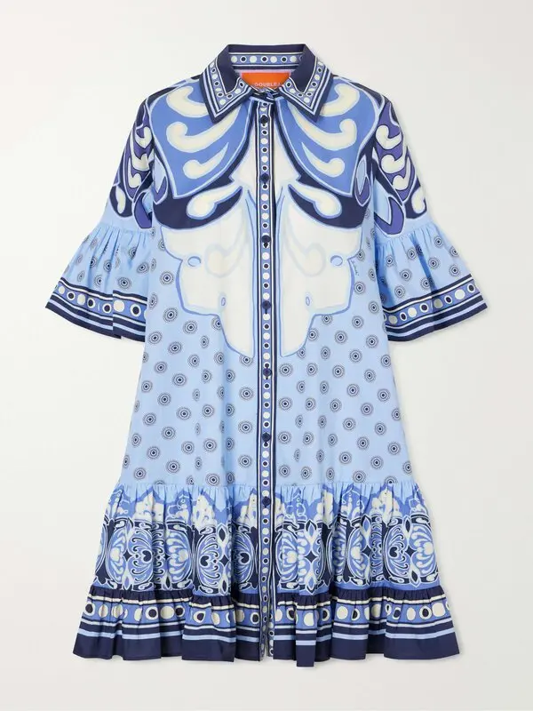 La DoubleJ Choux Tiered Printed Cotton-poplin Shirt Dress