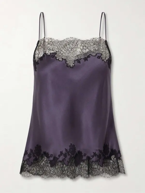 Carine Gilson Lace-trimmed Silk-satin Camisole
