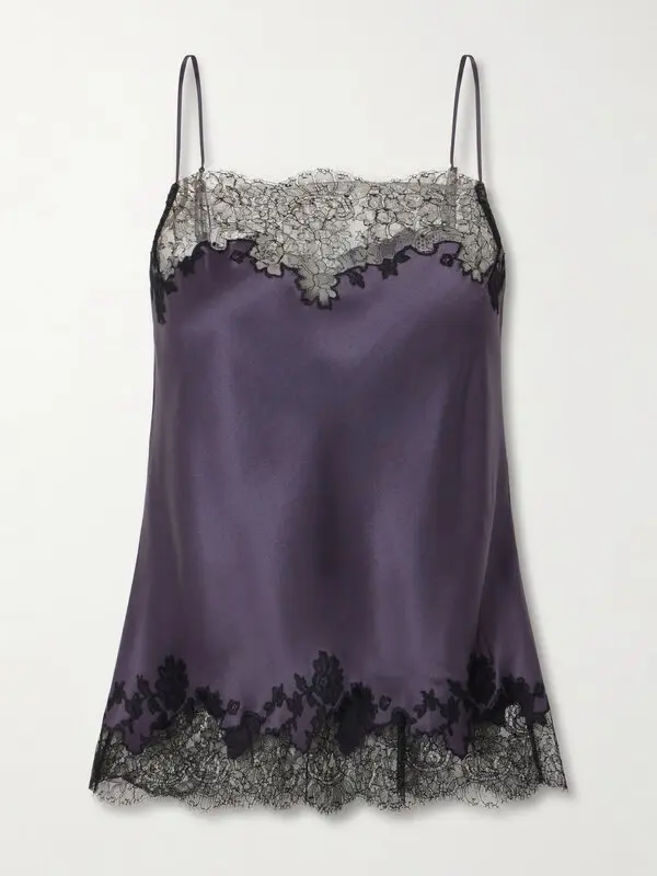 Carine Gilson Lace-trimmed Silk-satin Camisole - Dark Gray