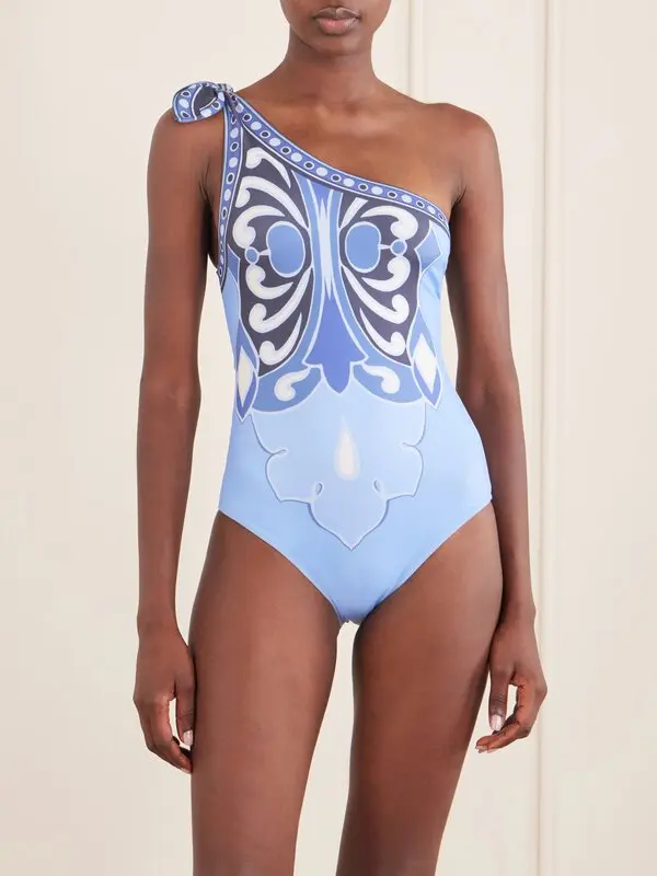 La DoubleJ Goddess One-shoulder Printed Swimsuit - Blue