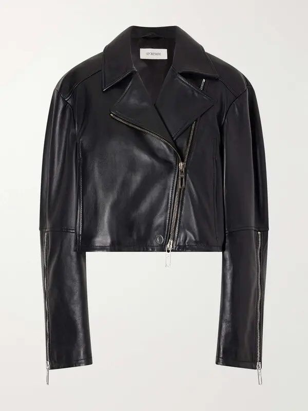 Sportmax Cropped Fringed Nappa Leather Biker Jacket - Black