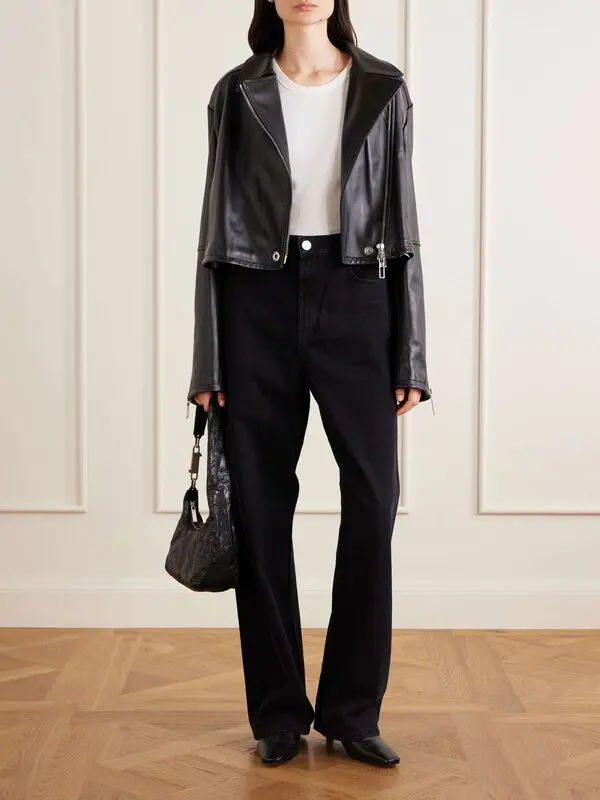 Sportmax Cropped Fringed Nappa Leather Biker Jacket