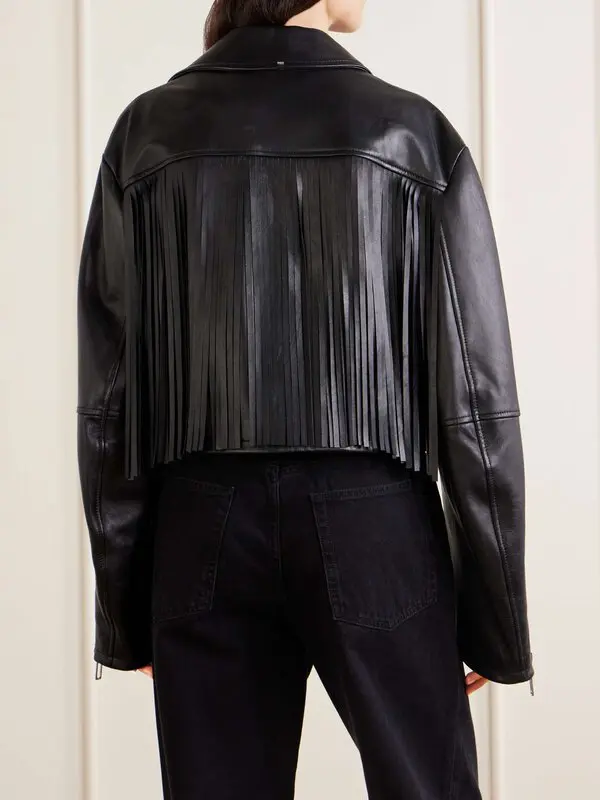 Sportmax Cropped Fringed Nappa Leather Biker Jacket