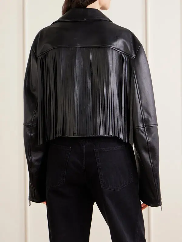 Sportmax Cropped Fringed Nappa Leather Biker Jacket