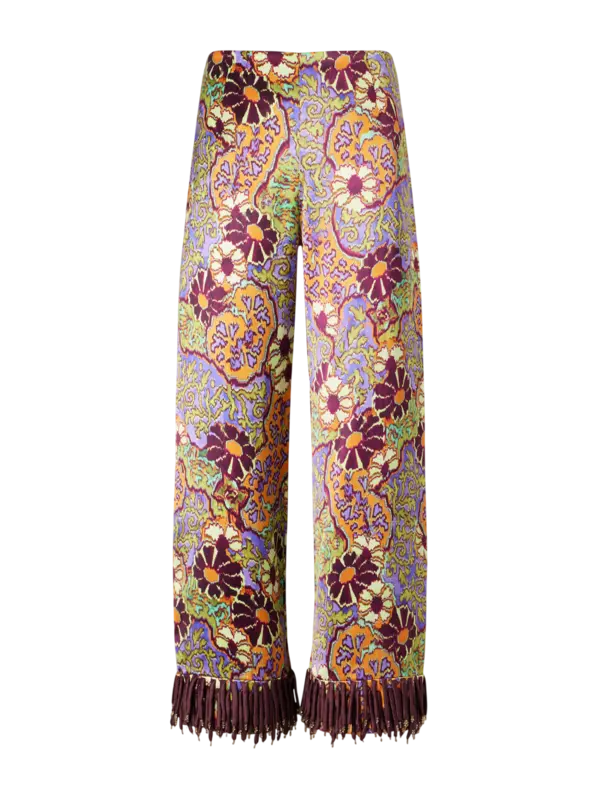 ALEMAIS Joanna Printed Satin Wide-leg Pants With Fringe - Purple