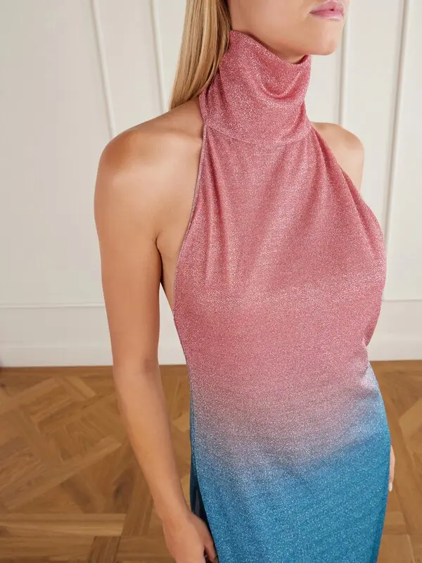Oseree Ombré Metallic Stretch-knit Halterneck Maxi Dress - Multi