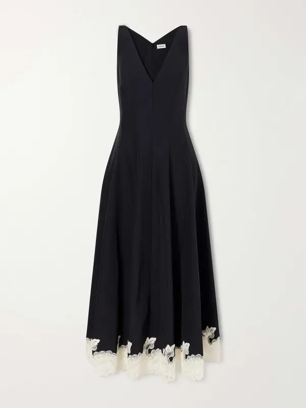Simkhai Mira Lace-trimmed Cotton-blend Faille Midi Dress