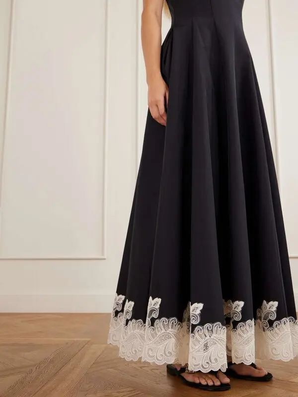 Simkhai Mira Lace-trimmed Cotton-blend Faille Midi Dress