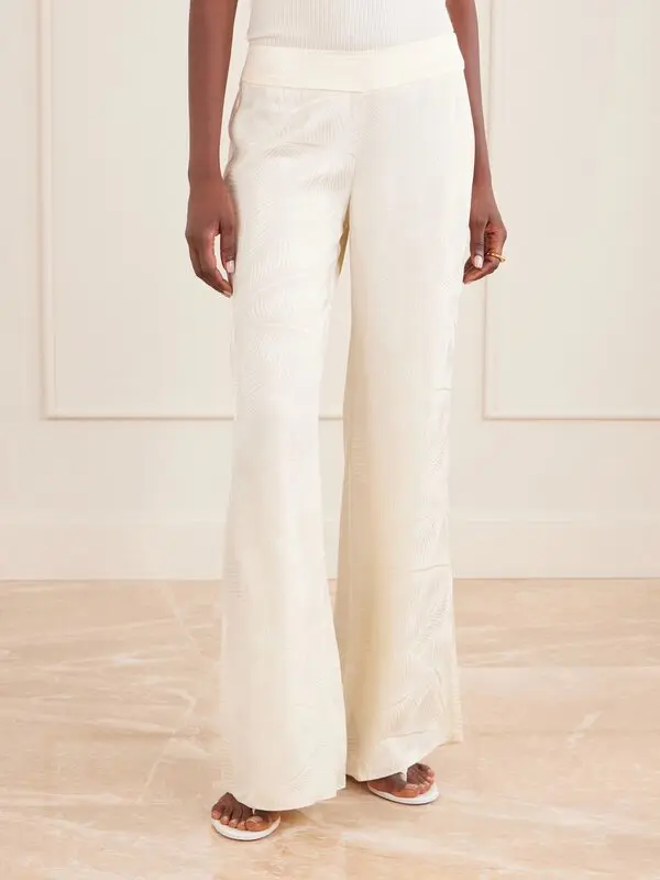 Johanna Ortiz Satin-jacquard Flared Pants - Neutrals