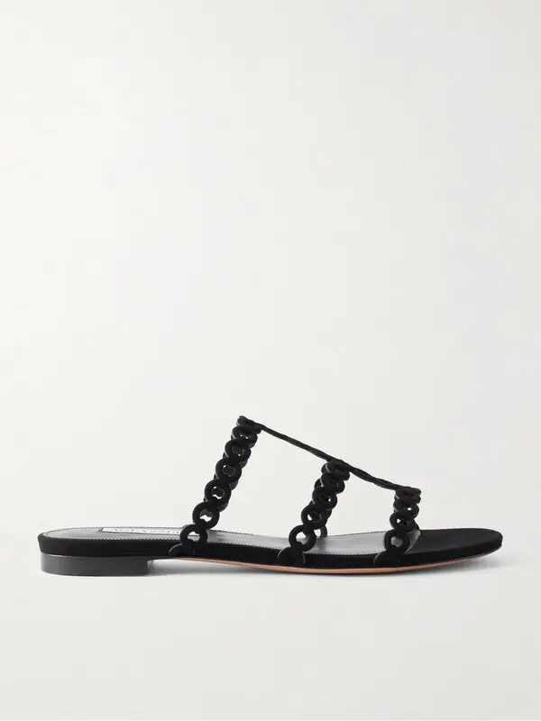 AQUAZZURA Infinity Chain Perforated Suede Flats - Black