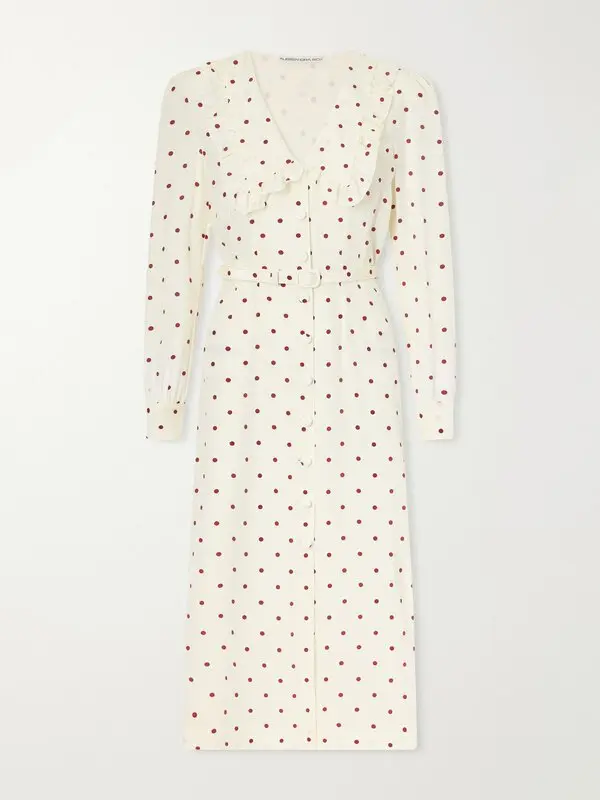 Alessandra Rich Belted Polka-dot Silk Midi Dress - Neutrals