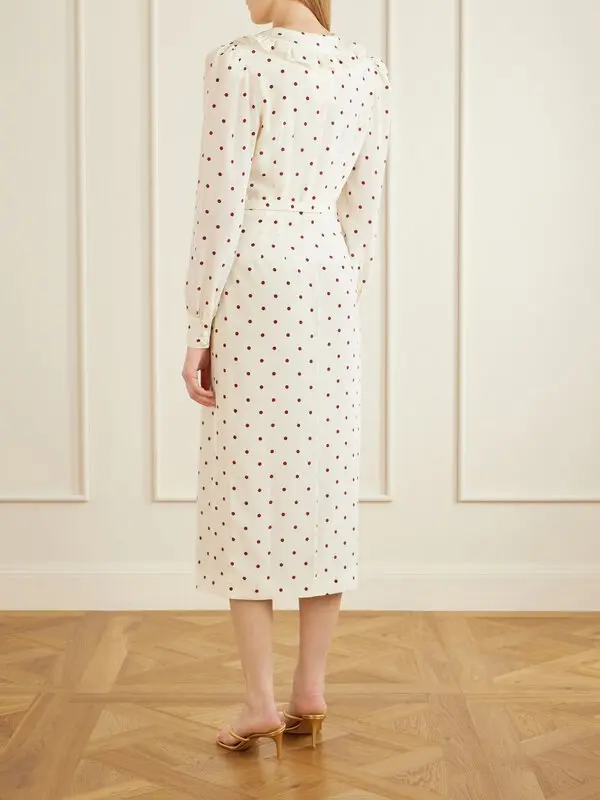 Alessandra Rich Belted Polka-dot Silk-crepe Midi Dress