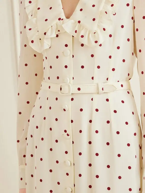 Alessandra Rich Belted Polka-dot Silk-crepe Midi Dress
