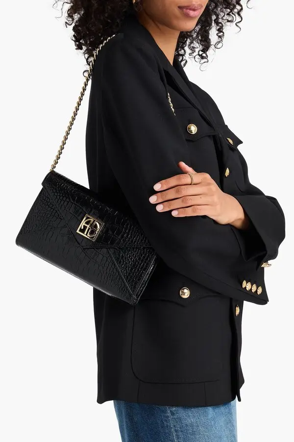 ANINE BING Elly Croceffect Leather Envelope Clutch