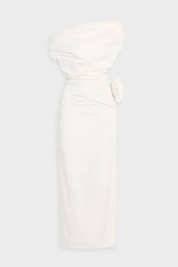 Magda Butrym Off-the-shoulder Silk Maxi Dress With Floral Appliqu - Cream