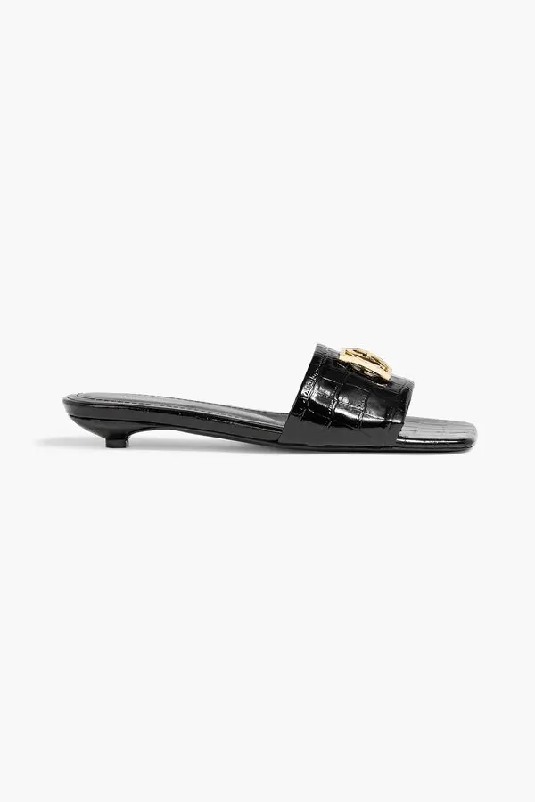 ANINE BING Ria Embellished Croceffect Leather Mules - Black