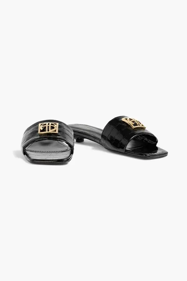 ANINE BING Ria Embellished Croceffect Leather Mules