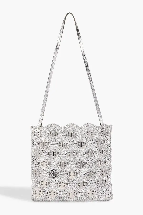 Rabanne Chainmailembellished Metallic Raffia Shoulder Bag - Silver
