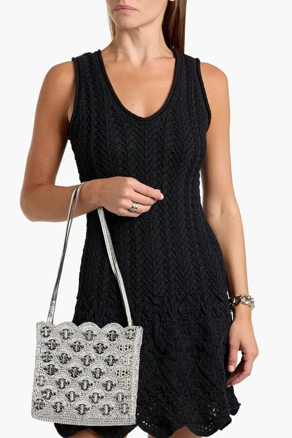 Rabanne Chainmail Embellished Metallic Raffia Shoulder Bag