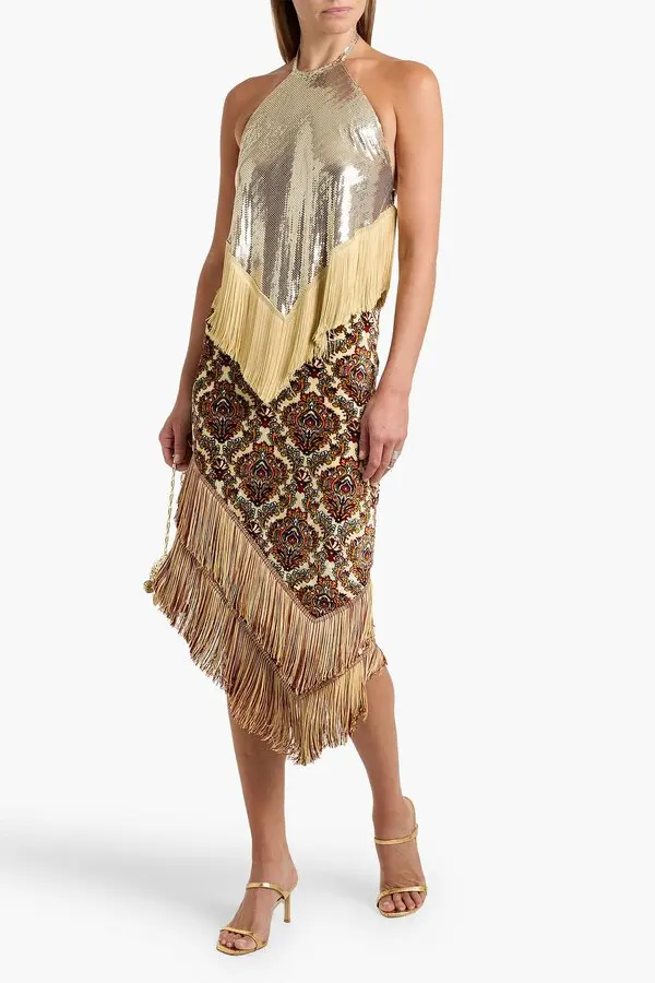 Rabanne Fringed Chainmail Halterneck Top