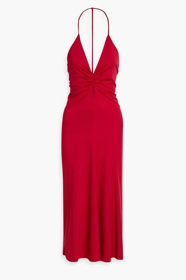 Victoria Beckham Gathe Jersey Midi Dress - Red