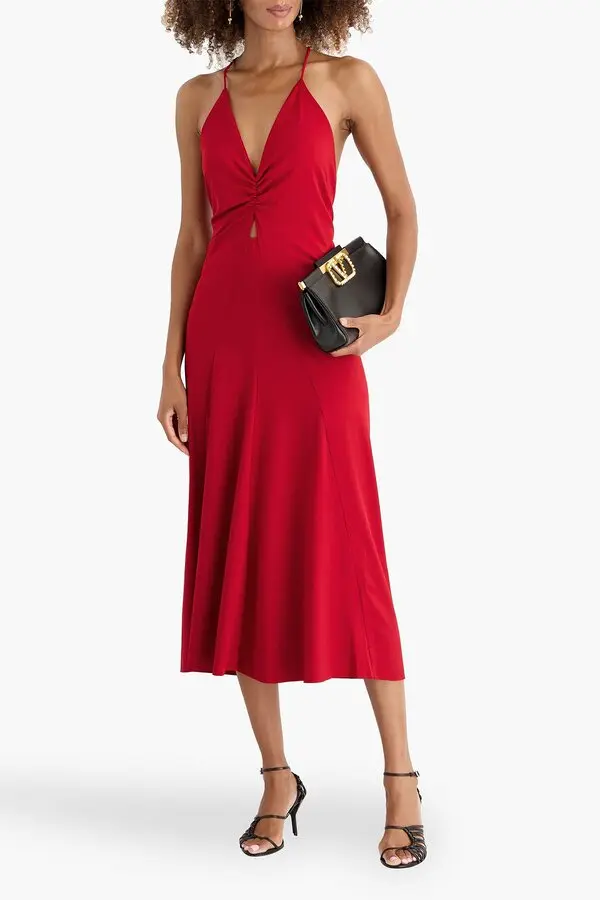 Victoria Beckham Gathered Jersey Midi Dress - Red