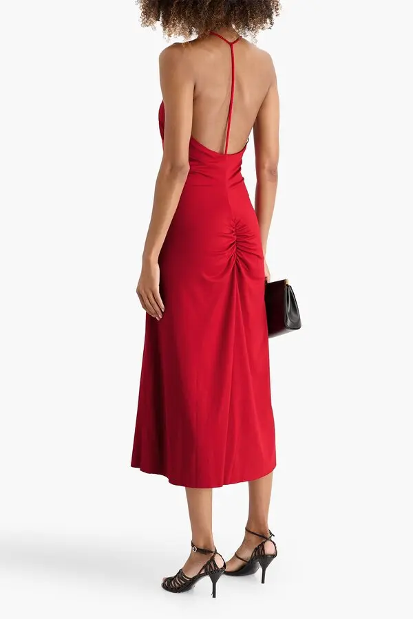 Victoria Beckham Gathered Jersey Midi Dress - Red