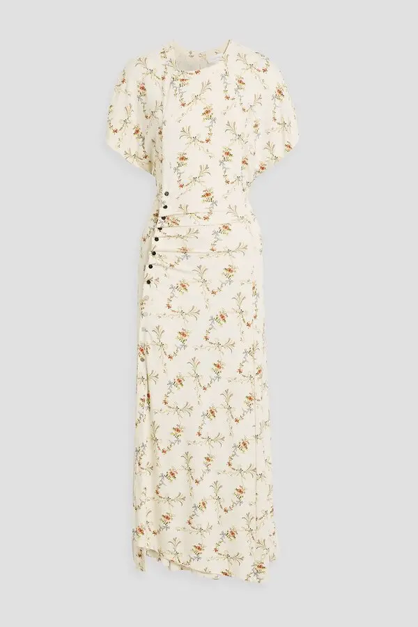 Rabanne Ruched Floralprint Jersey Maxi Dress