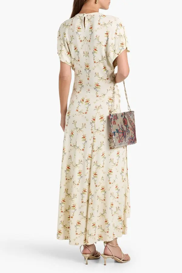 Rabanne Ruched Floralprint Jersey Maxi Dress