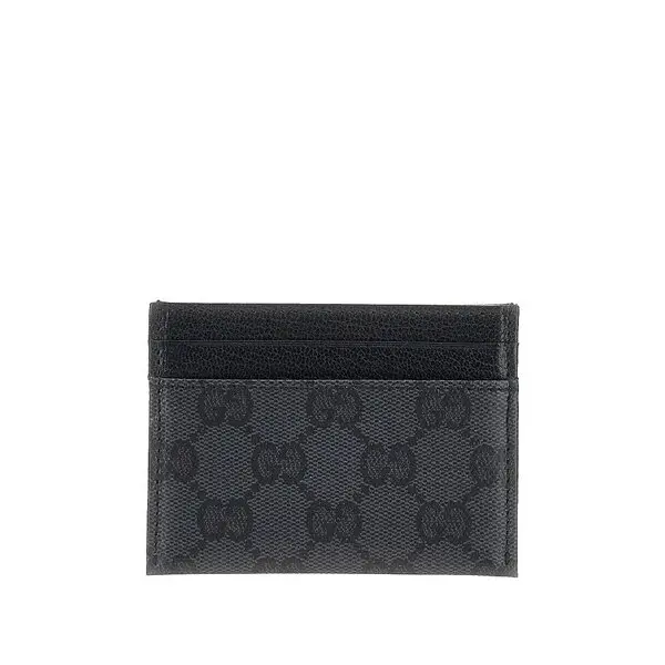 Gucci Gg Fabric Card Holder With Web Ribbon - Black