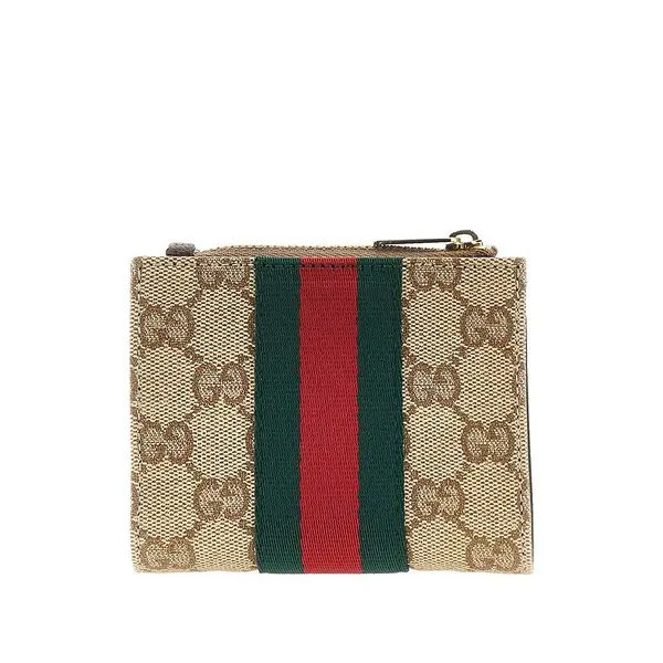 Gucci Gg Fabric Wallet With Web Ribbon - Beige