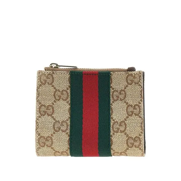 Gucci Gg Fabric Wallet With Web Ribbon