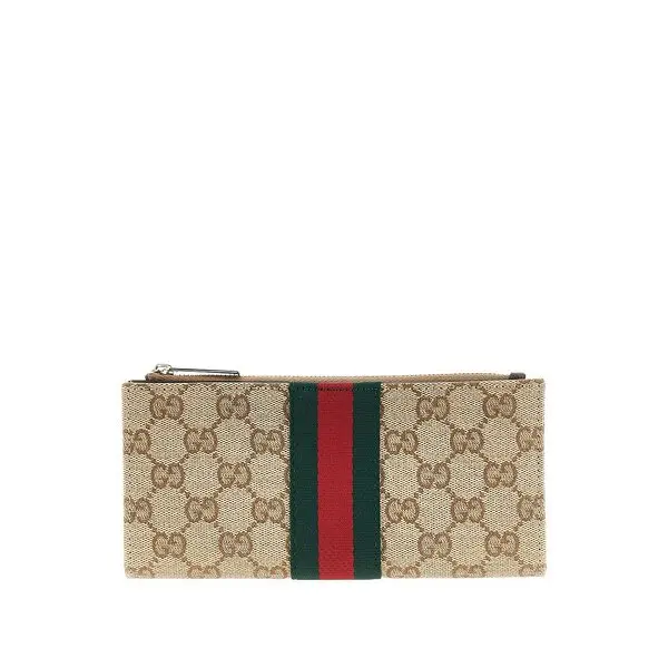 Gucci Gg Supreme Wallet With Web Ribbon - Beige