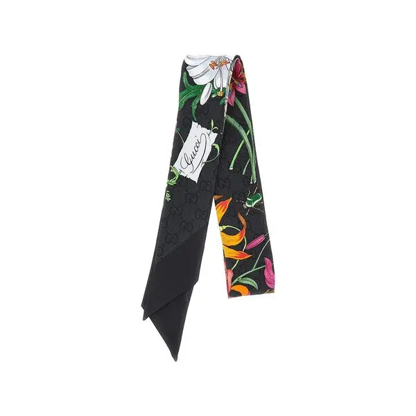 Gucci Silk Scarf With Flora Motif - Black