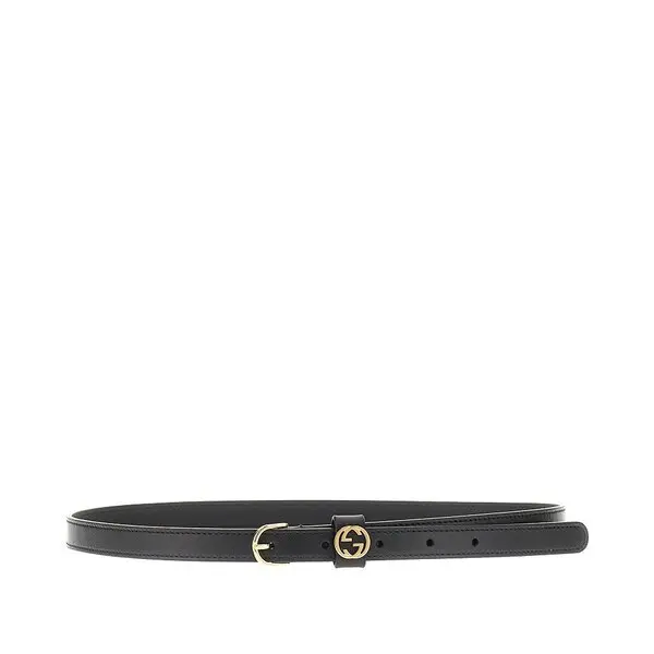 Gucci Leather Belt With Gg Interlock Detail - Black