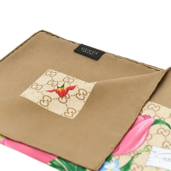 Gucci Silk Twill Scarf With Flora Print - Beige