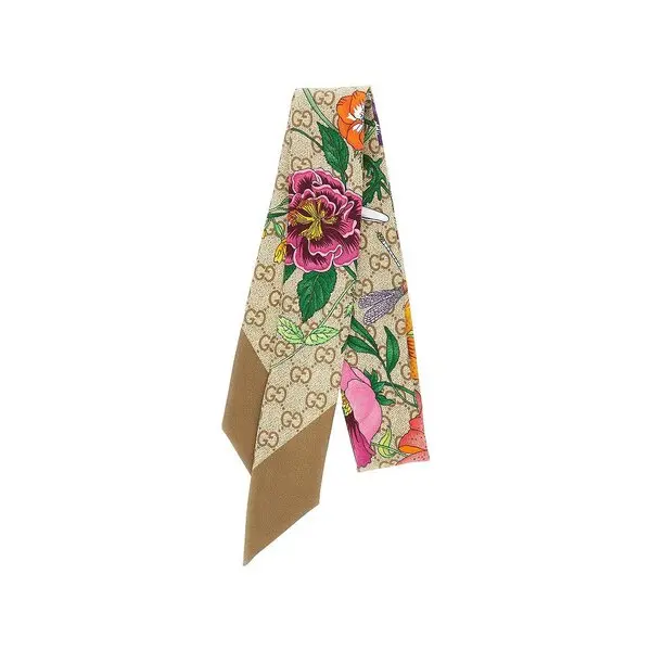 Gucci Silk Scarf With Flora Motif - Beige