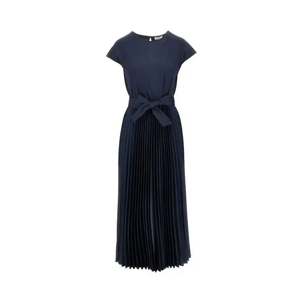 Max Mara Short-sleeve Pleated Satin Maxi Dress