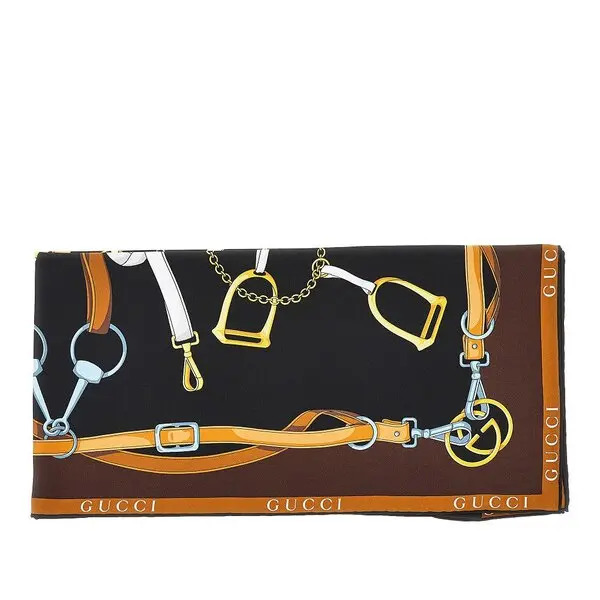 Gucci Silk Twill Scarf With Horsebit Print - Black