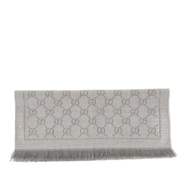Gucci Gg Jacquard Wool Scarf - Grey