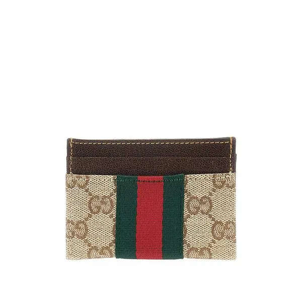 Gucci Gg Fabric Card Holder With Web Ribbon