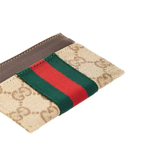 Gucci Gg Fabric Card Holder With Web Ribbon