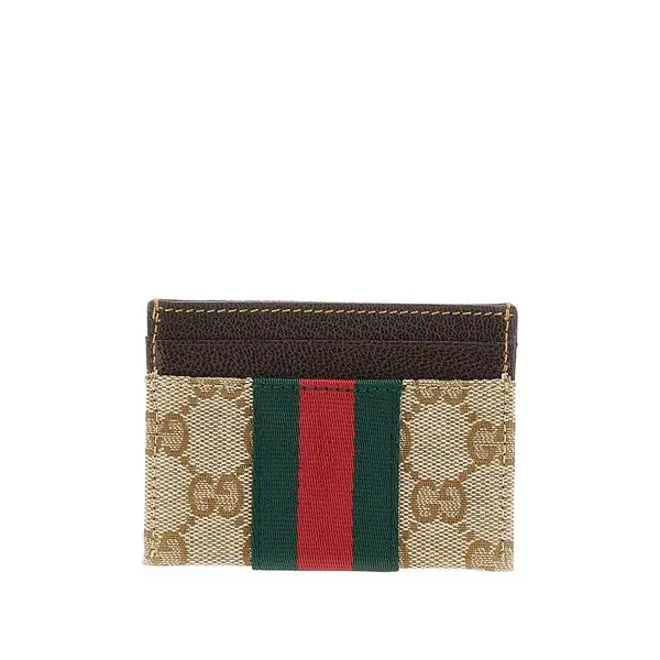 Gucci Gg Fabric Card Holder With Web Ribbon