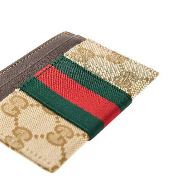 Gucci Gg Fabric Card Holder With Web Ribbon