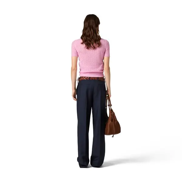 Miu Miu Cashmere And Silk Knit Polo Shirt With Crochet Trim