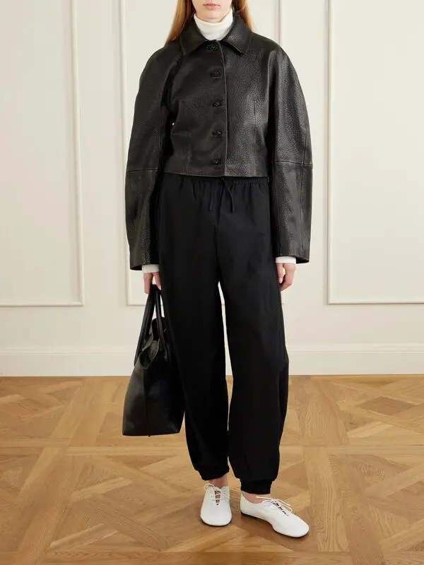 RÓHE Cropped Textured Leather Jacket With Knotted Buttons