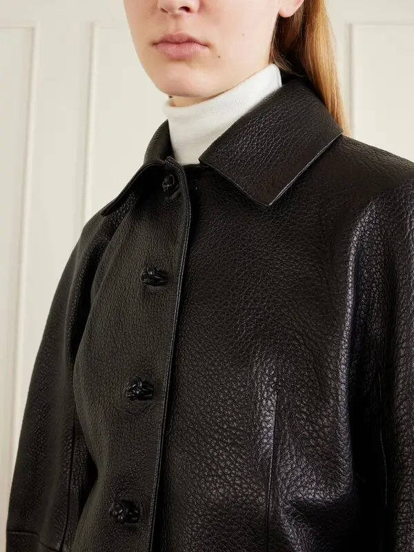 RÓHE Cropped Textured Leather Jacket With Knotted Buttons