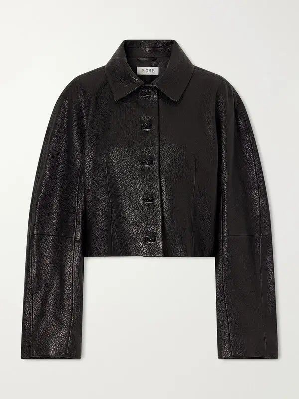 RÓHE Cropped Textured Leather Jacket With Knotted Buttons